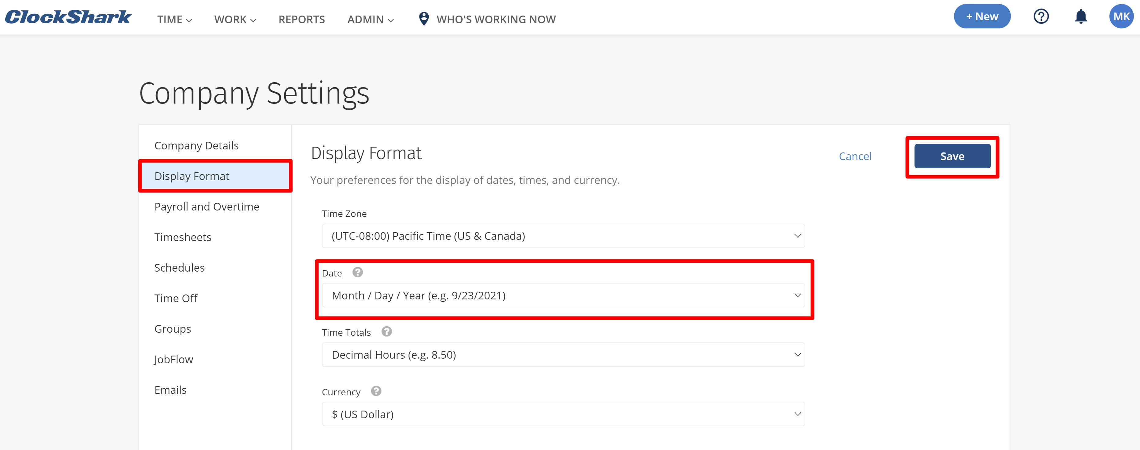 How to Adjust Date and Time Format Displays in ClockShark